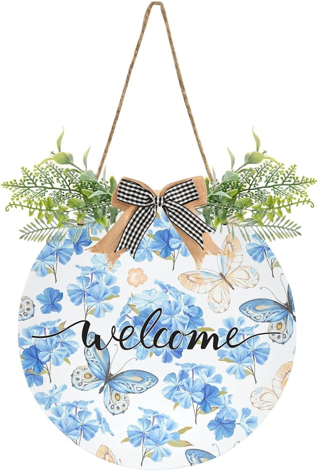 Coolnut Welcome Sign Hanging Plaque Sign Butterfly Blue Porch Wall ...