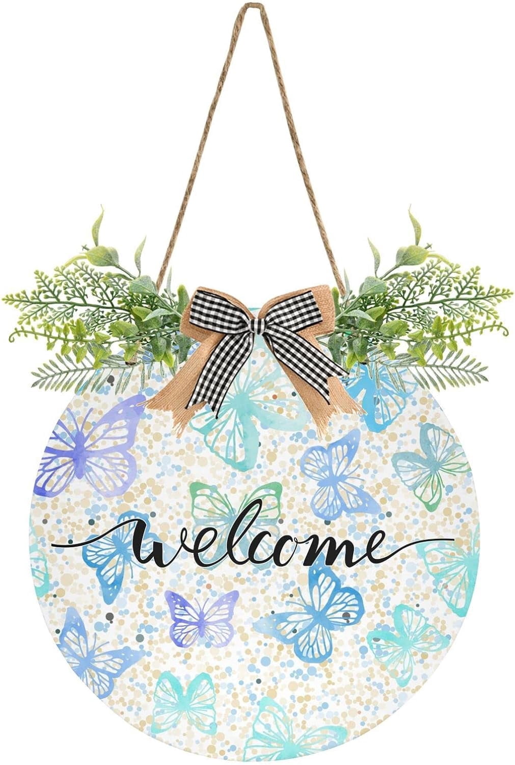 Coolnut Welcome Sign Hanging Plaque Sign Butterfly Dots Porch Wall ...