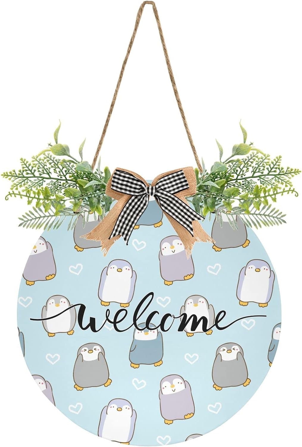 Coolnut Welcome Sign Hanging Plaque Sign Cartoon Penguin and Heart ...