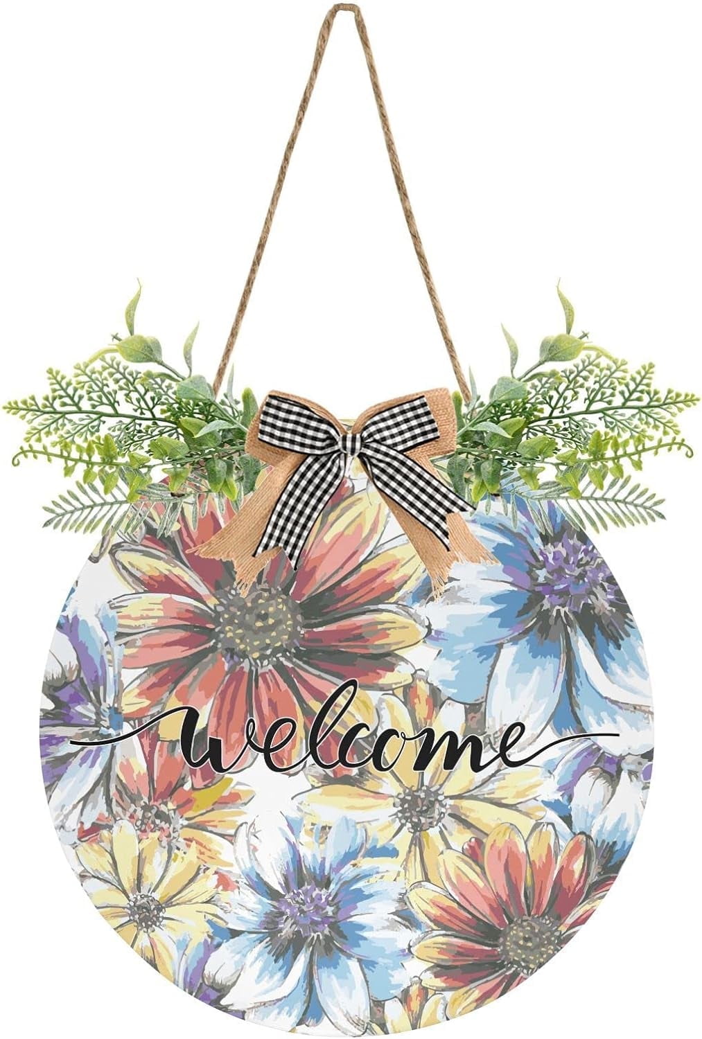 Coolnut Welcome Sign Hanging Plaque Sign Colourful Sketchy Flowers ...