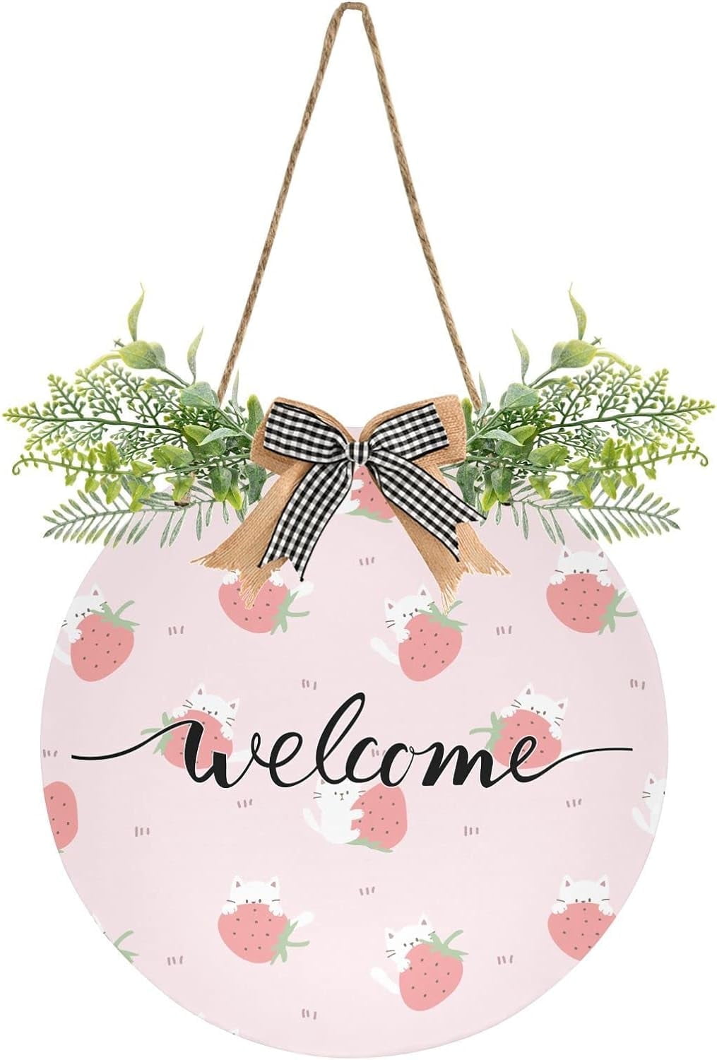 Coolnut Welcome Sign Hanging Plaque Sign Cute Cat Hug Strawberry Porch ...