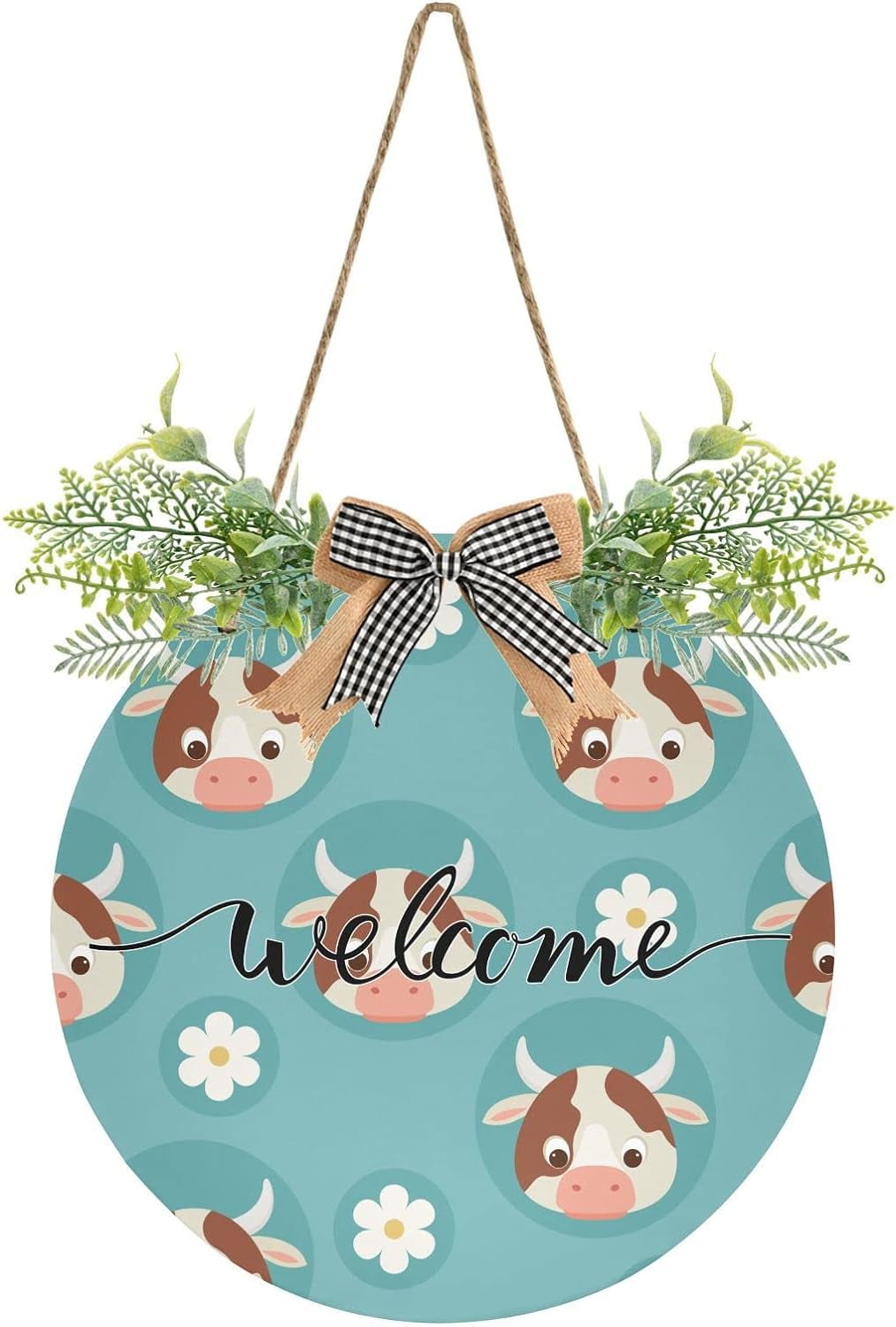 Coolnut Welcome Sign Hanging Plaque Sign Cute Cow Porch Wall Front Door ...