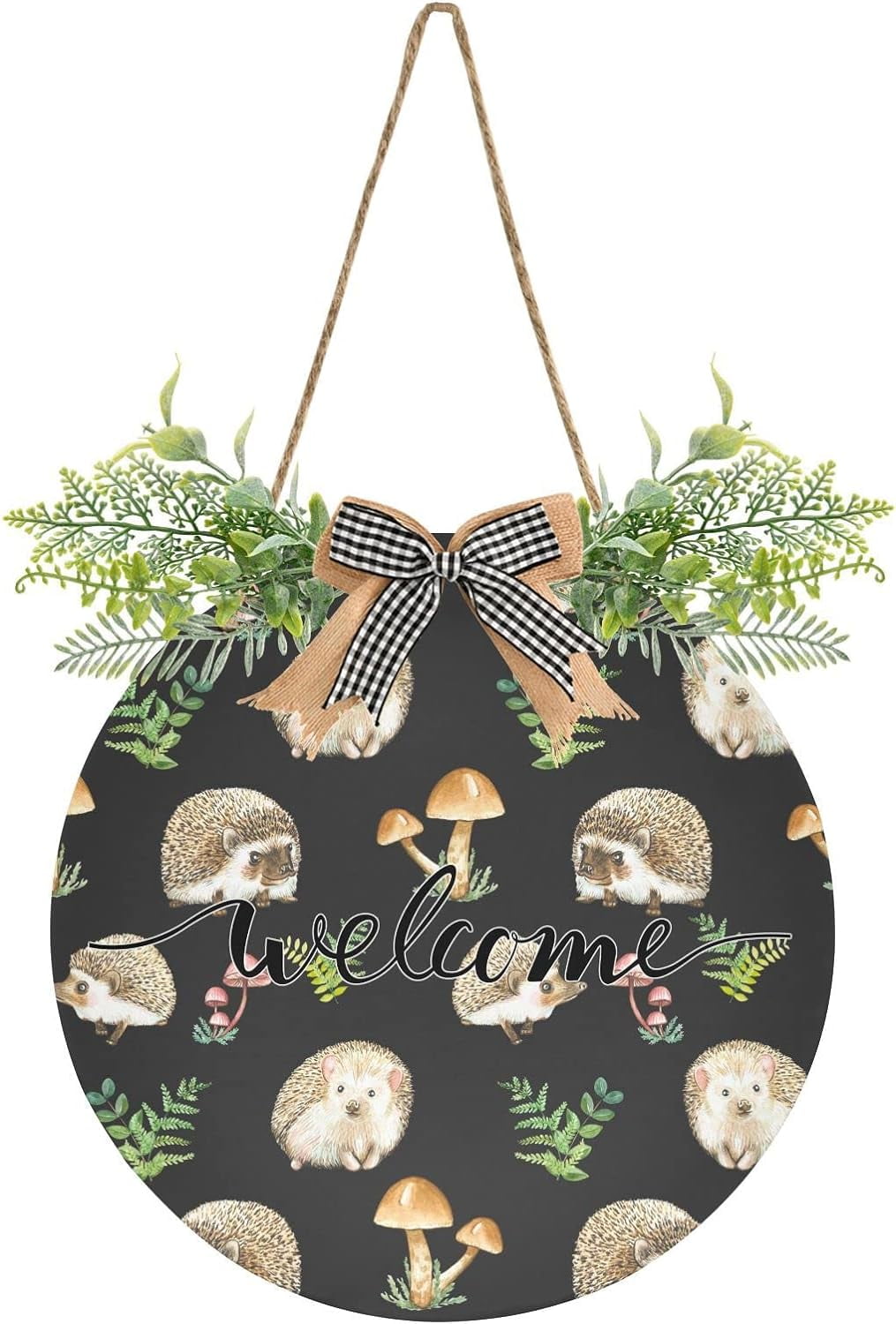 Coolnut Welcome Sign Hanging Plaque Sign Cute Hedgehogs and Mushroom ...
