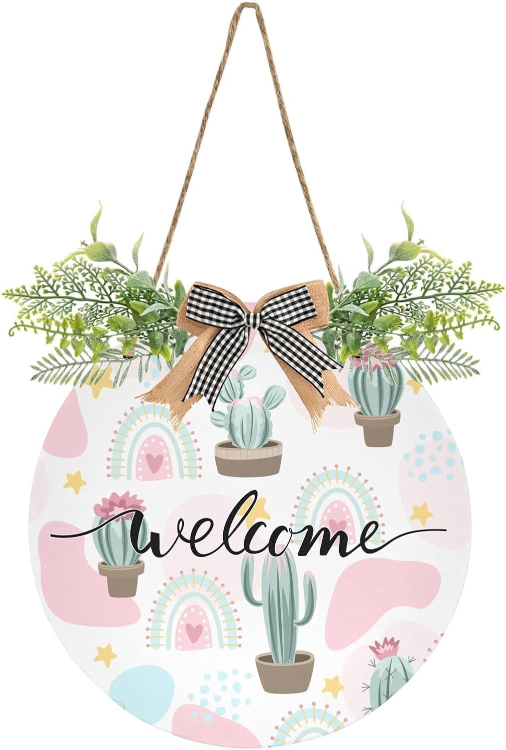 Coolnut Welcome Sign Hanging Plaque Sign Cute Rainbow and Cactus Porch ...