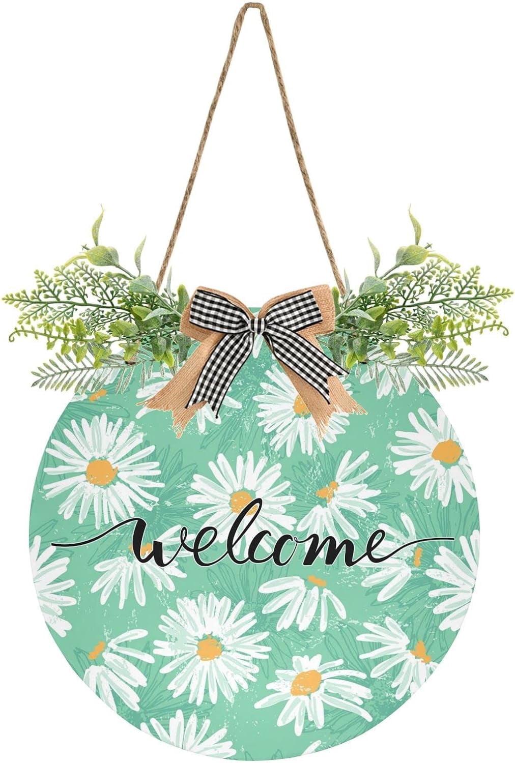 Coolnut Welcome Sign Hanging Plaque Sign Daisy on Green Porch Wall ...