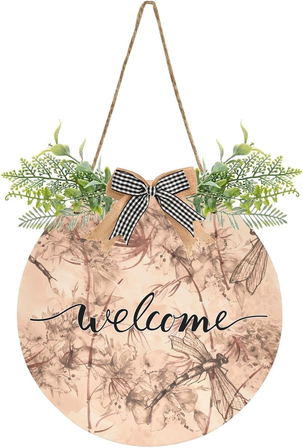 Coolnut Welcome Sign Hanging Plaque Sign Dragonfly Watercolor Beige ...