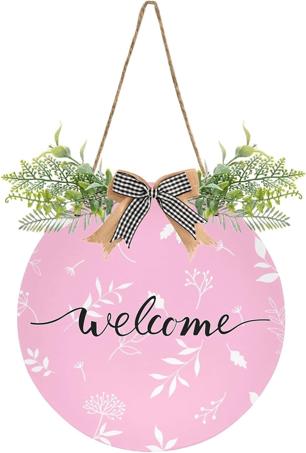 Coolnut Welcome Sign Hanging Plaque Sign Elegant Plants Pink Porch Wall ...