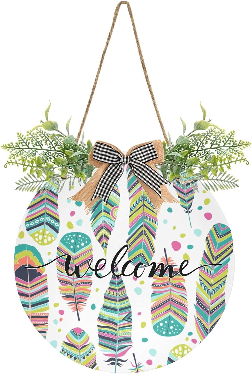 Coolnut Welcome Sign Hanging Plaque Sign Ethnic Feather Pattern Porch ...