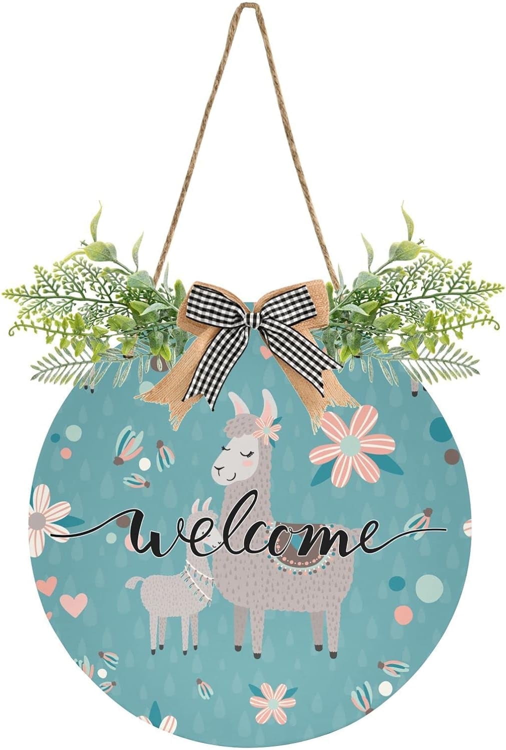 Coolnut Welcome Sign Hanging Plaque Sign Floral & Llama Porch Wall ...