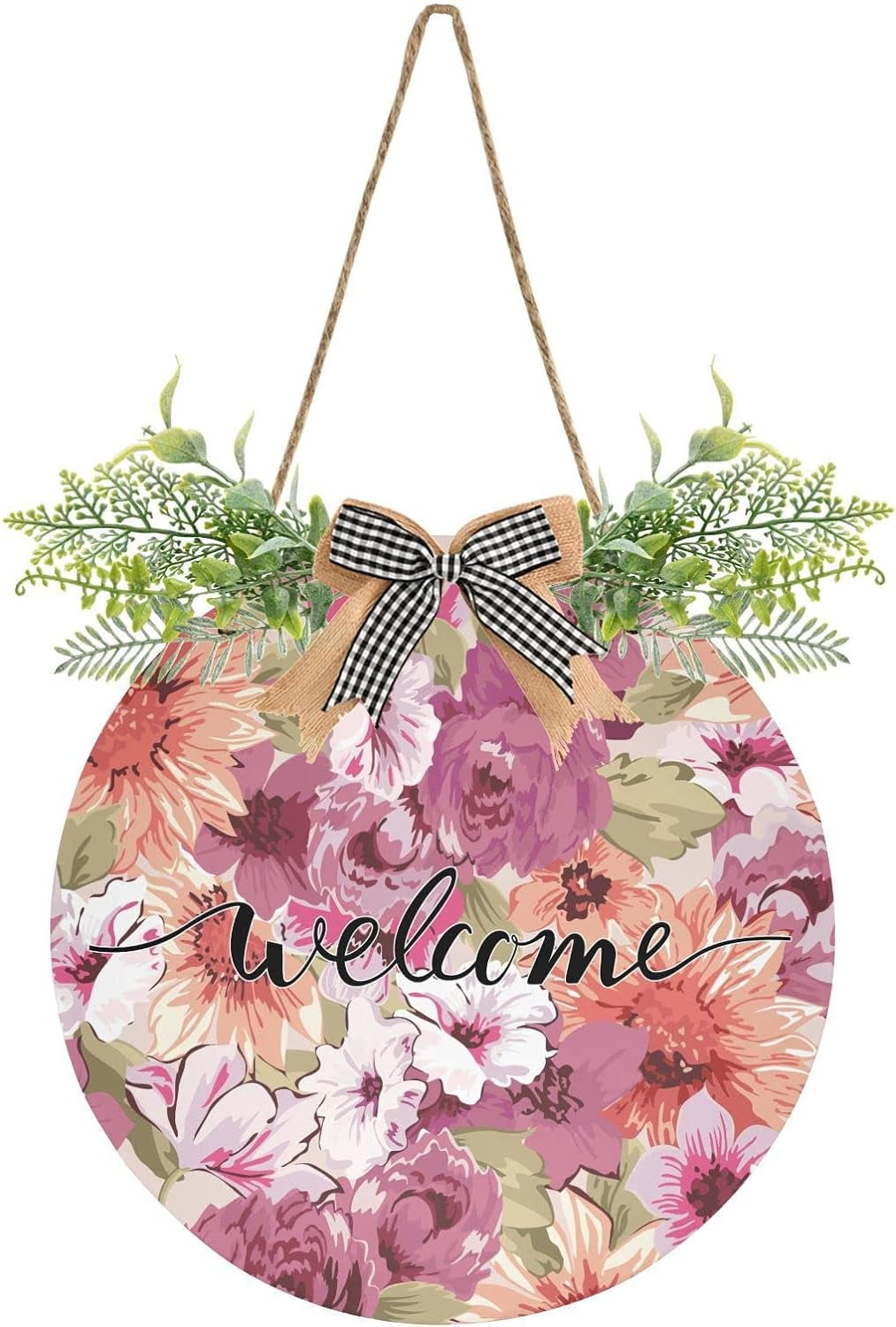 Coolnut Welcome Sign Hanging Plaque Sign Flower Pattern Porch Wall ...