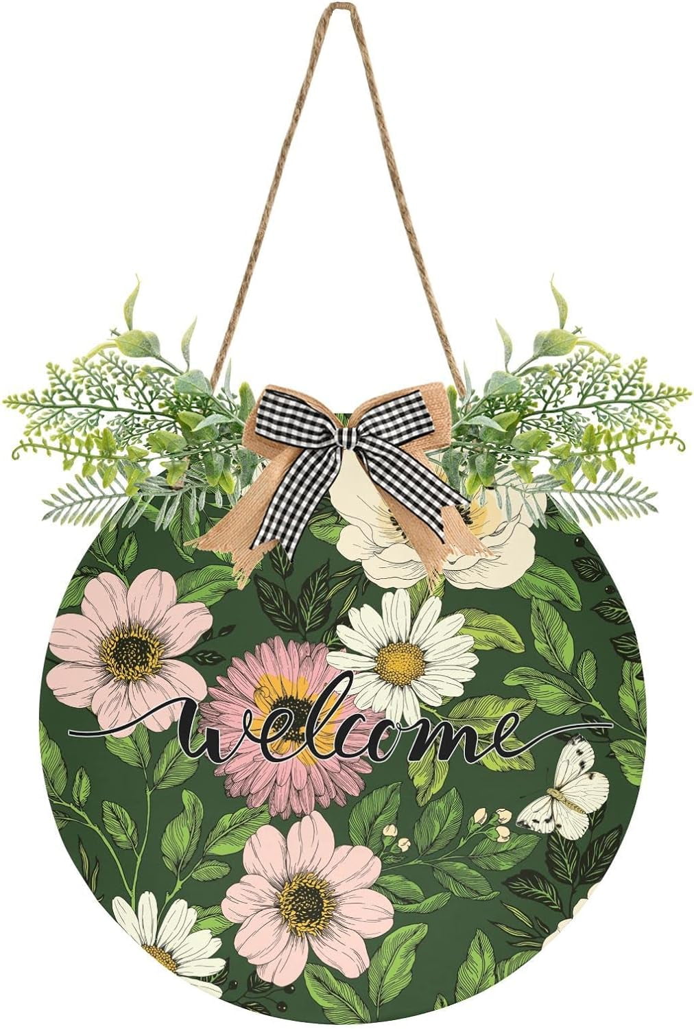 Coolnut Welcome Sign Hanging Plaque Sign Flowers Anemone Butterflies ...