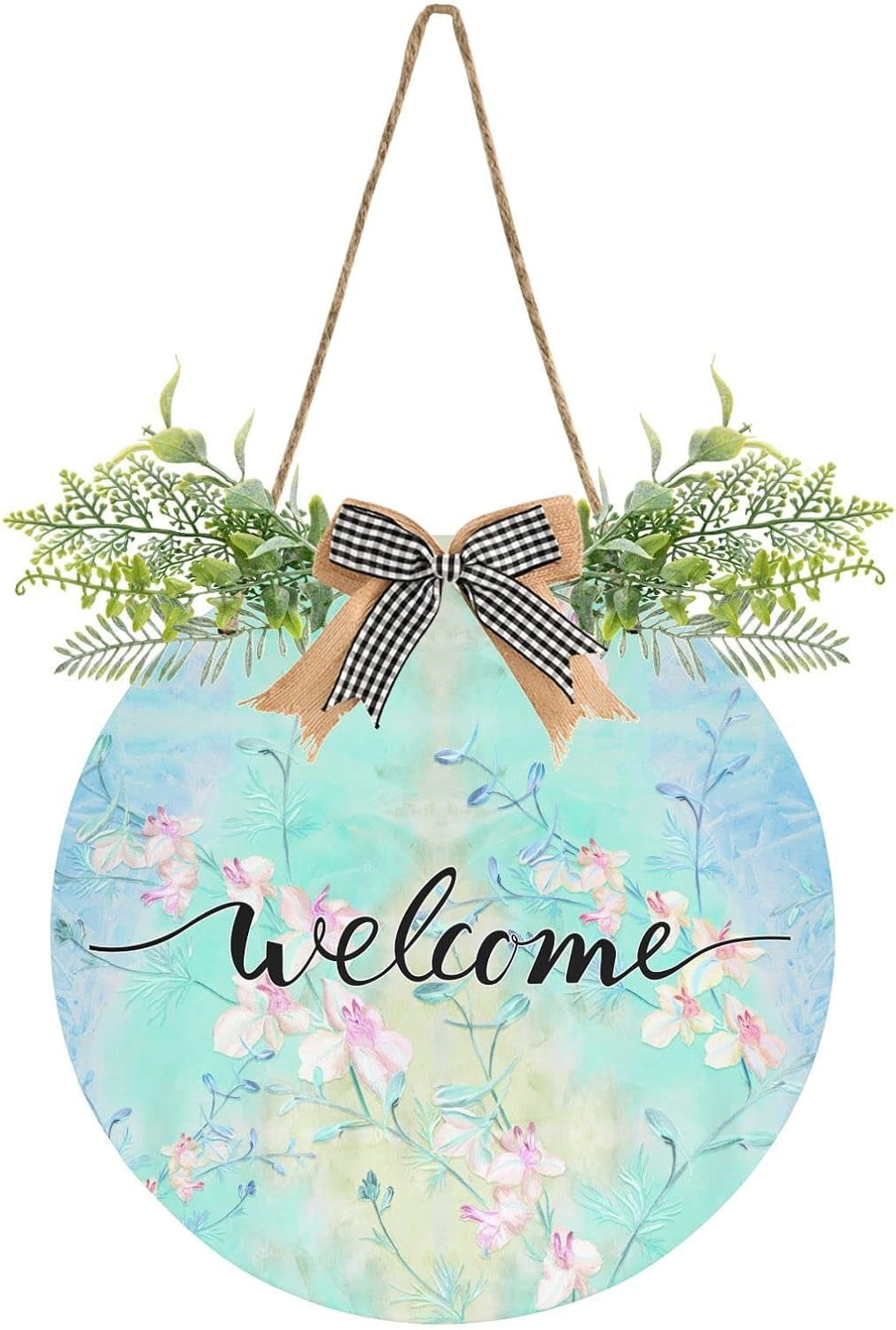 Coolnut Welcome Sign Hanging Plaque Sign Flowers Watercolor Blue Porch ...