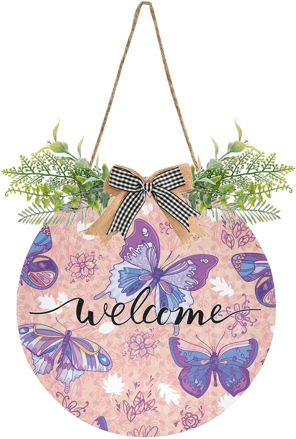 Coolnut Welcome Sign Hanging Plaque Sign Flowers and Butterfly Porch ...
