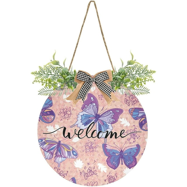 Coolnut Welcome Sign Hanging Plaque Sign Flowers and Butterfly Porch ...