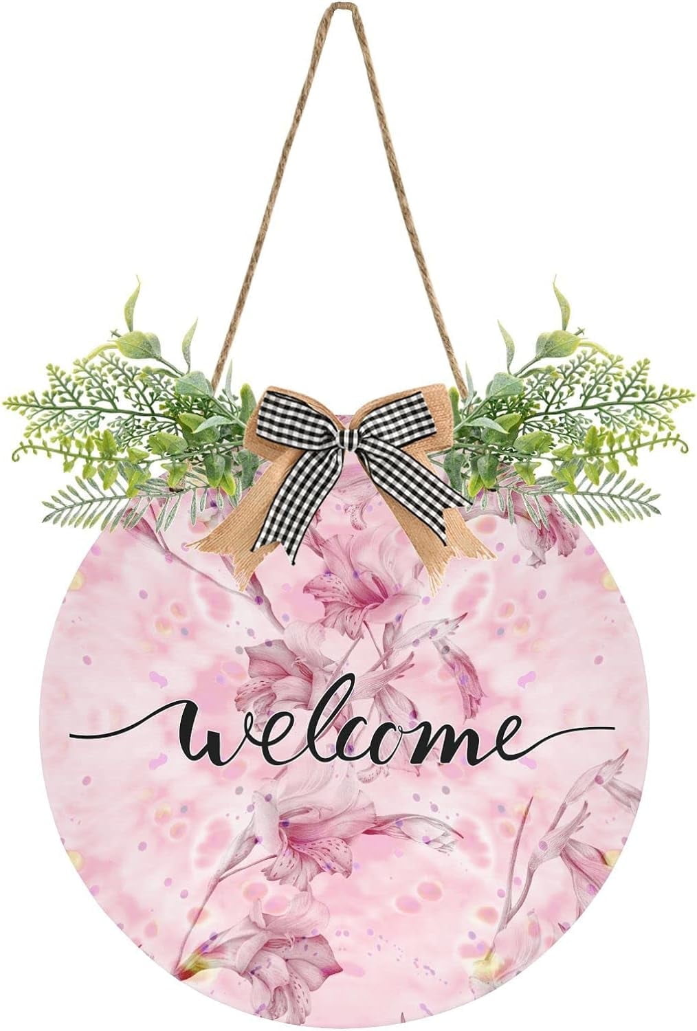 Coolnut Welcome Sign Hanging Plaque Sign Gladiolus Flowers Pink Porch ...