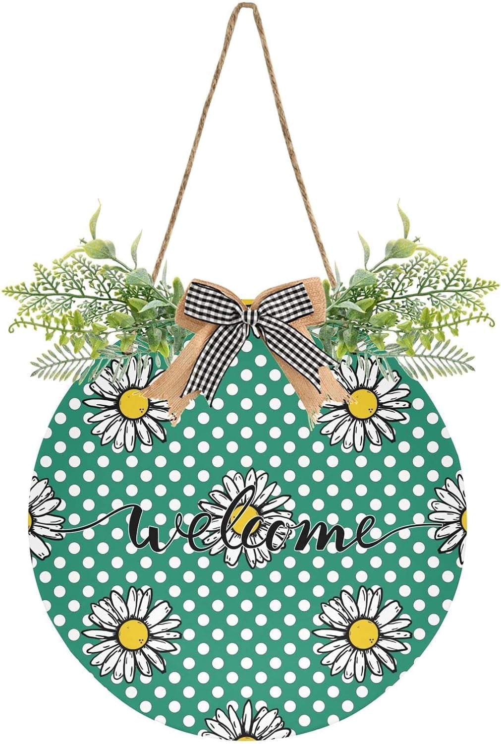 Coolnut Welcome Sign Hanging Plaque Sign Green Daisy Flowers Porch Wall ...