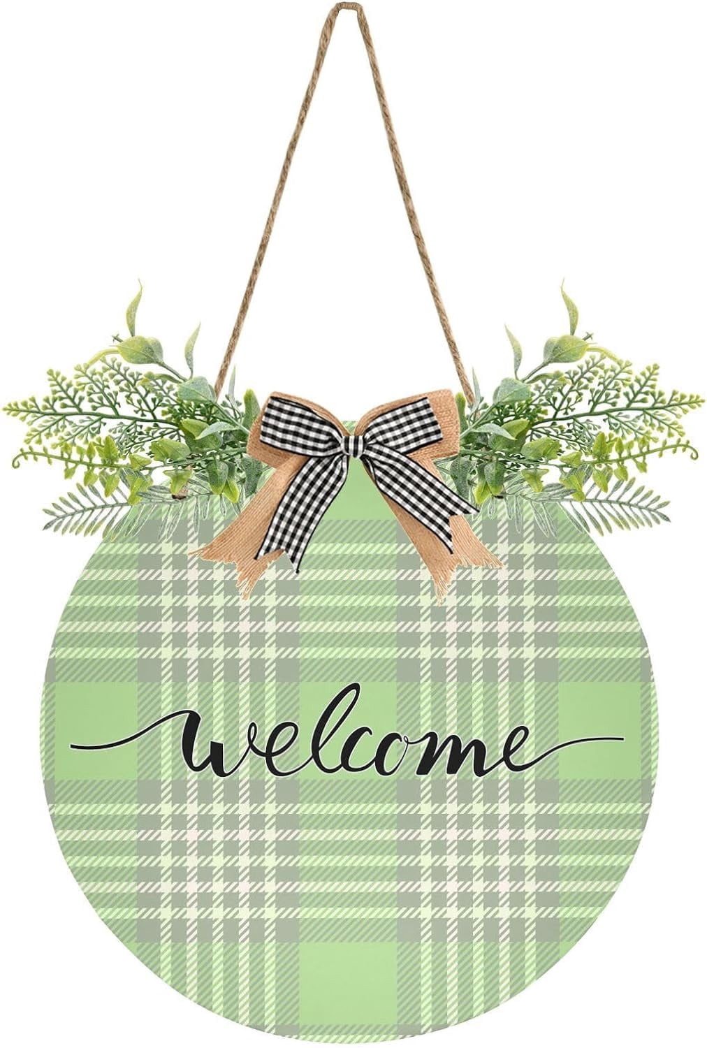 Coolnut Welcome Sign Hanging Plaque Sign Green Tartan Porch Wall Front ...
