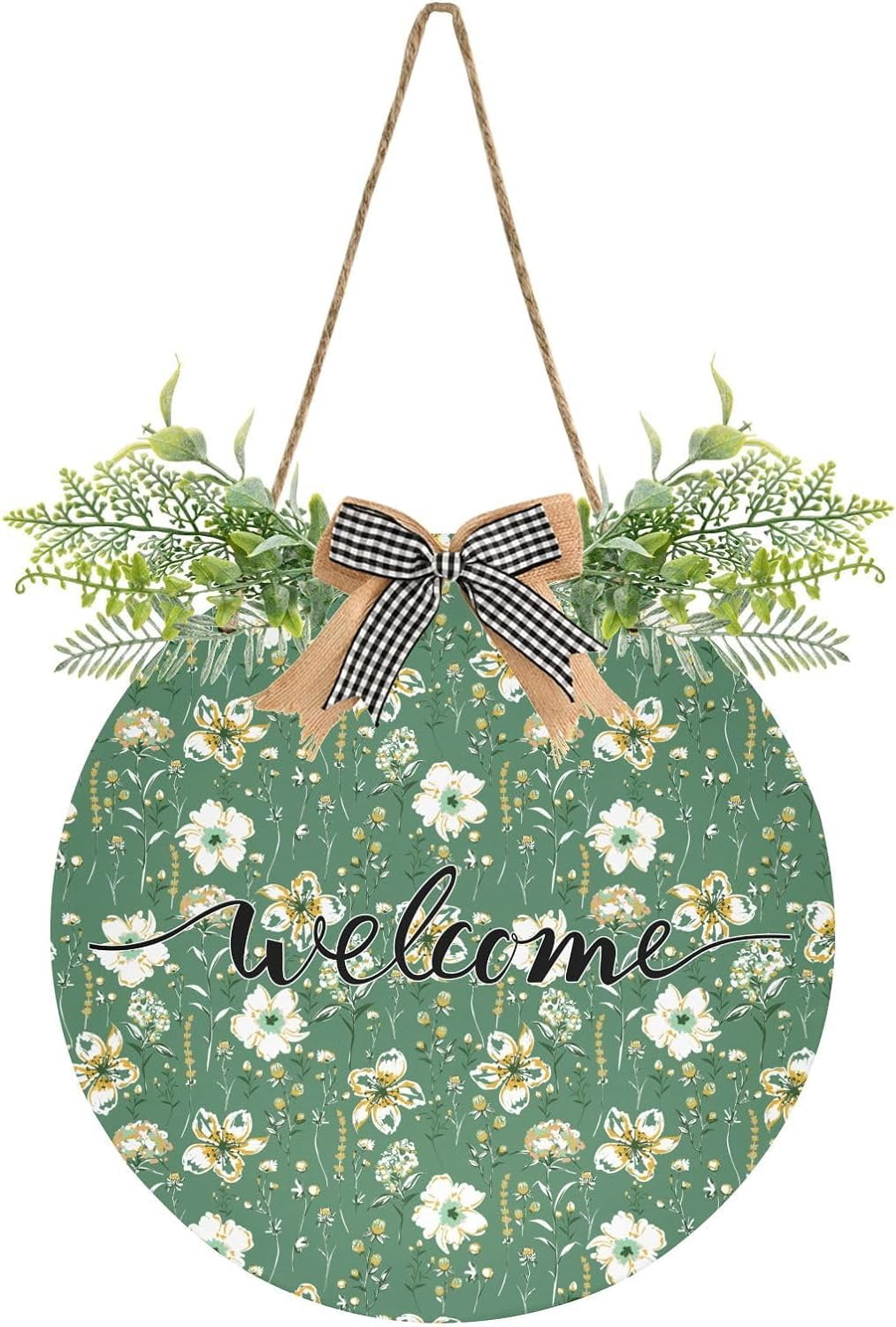 Coolnut Welcome Sign Hanging Plaque Sign Green Wildflowers Porch Wall ...