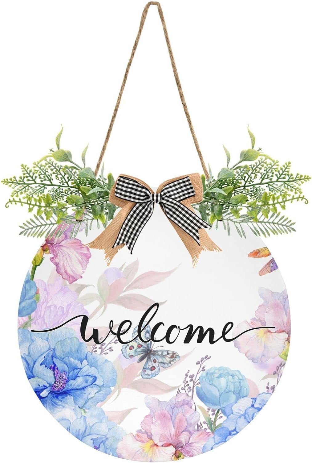 Coolnut Welcome Sign Hanging Plaque Sign Hydrangea Butterfly Porch Wall ...
