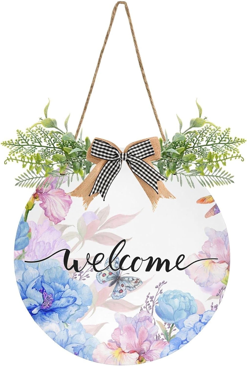 Coolnut Welcome Sign Hanging Plaque Sign Hydrangea Butterfly Porch Wall ...