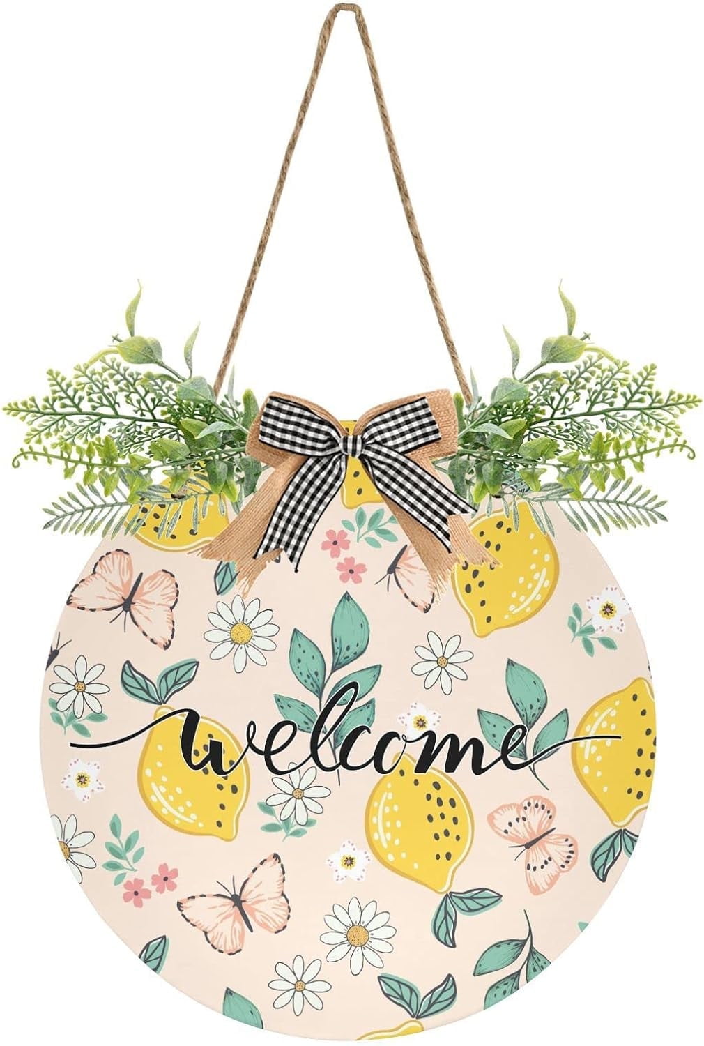 Coolnut Welcome Sign Hanging Plaque Sign Lemon and Flowers Porch Wall ...