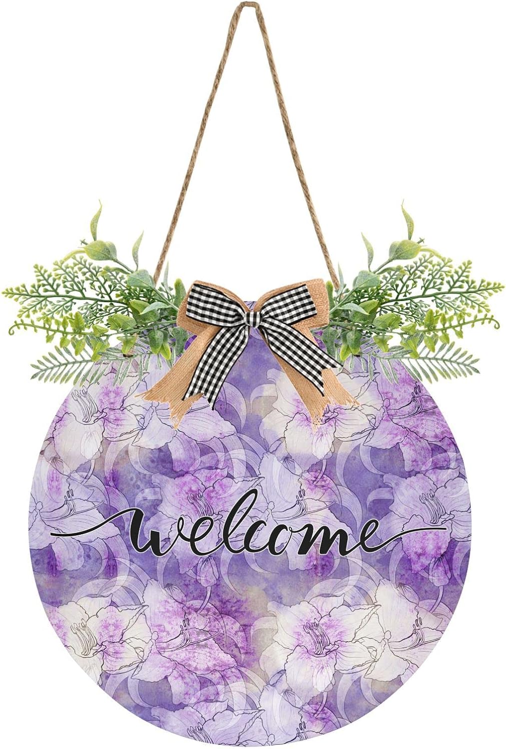 Coolnut Welcome Sign Hanging Plaque Sign Lily Flowers Purple Porch Wall ...