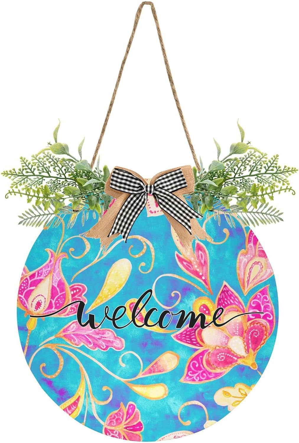 Coolnut Welcome Sign Hanging Plaque Sign Paisley Floral Blue Porch Wall ...