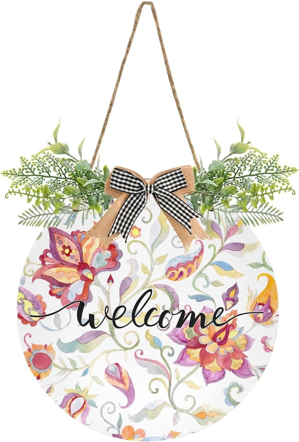 Coolnut Welcome Sign Hanging Plaque Sign Paisley Floral Pattern Porch ...
