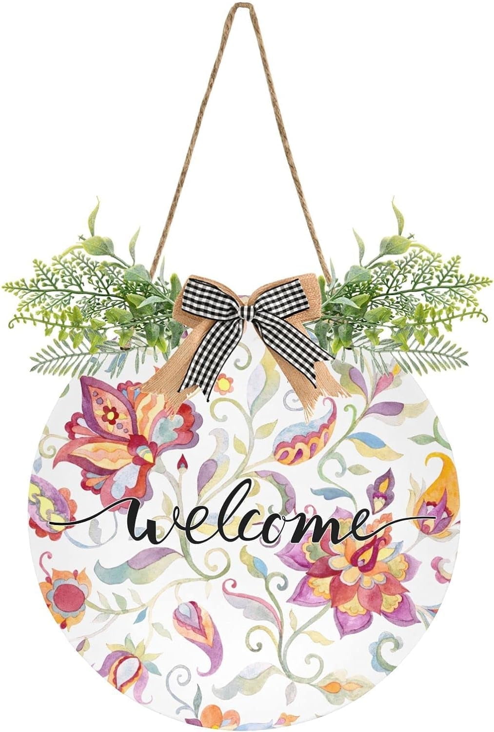 Coolnut Welcome Sign Hanging Plaque Sign Paisley Floral Pattern Porch ...