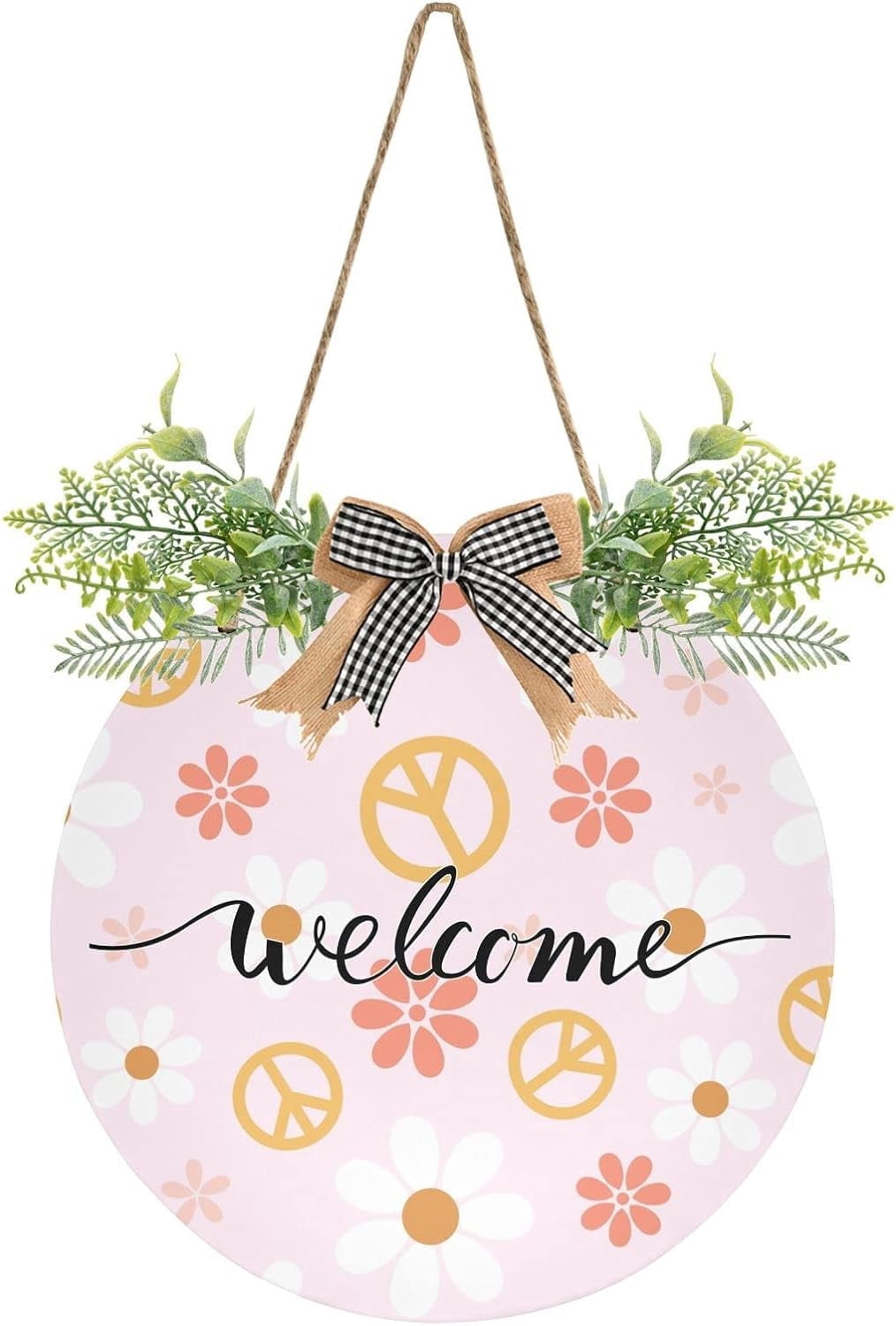 Coolnut Welcome Sign Hanging Plaque Sign Peace Sign Flower Pink Porch ...