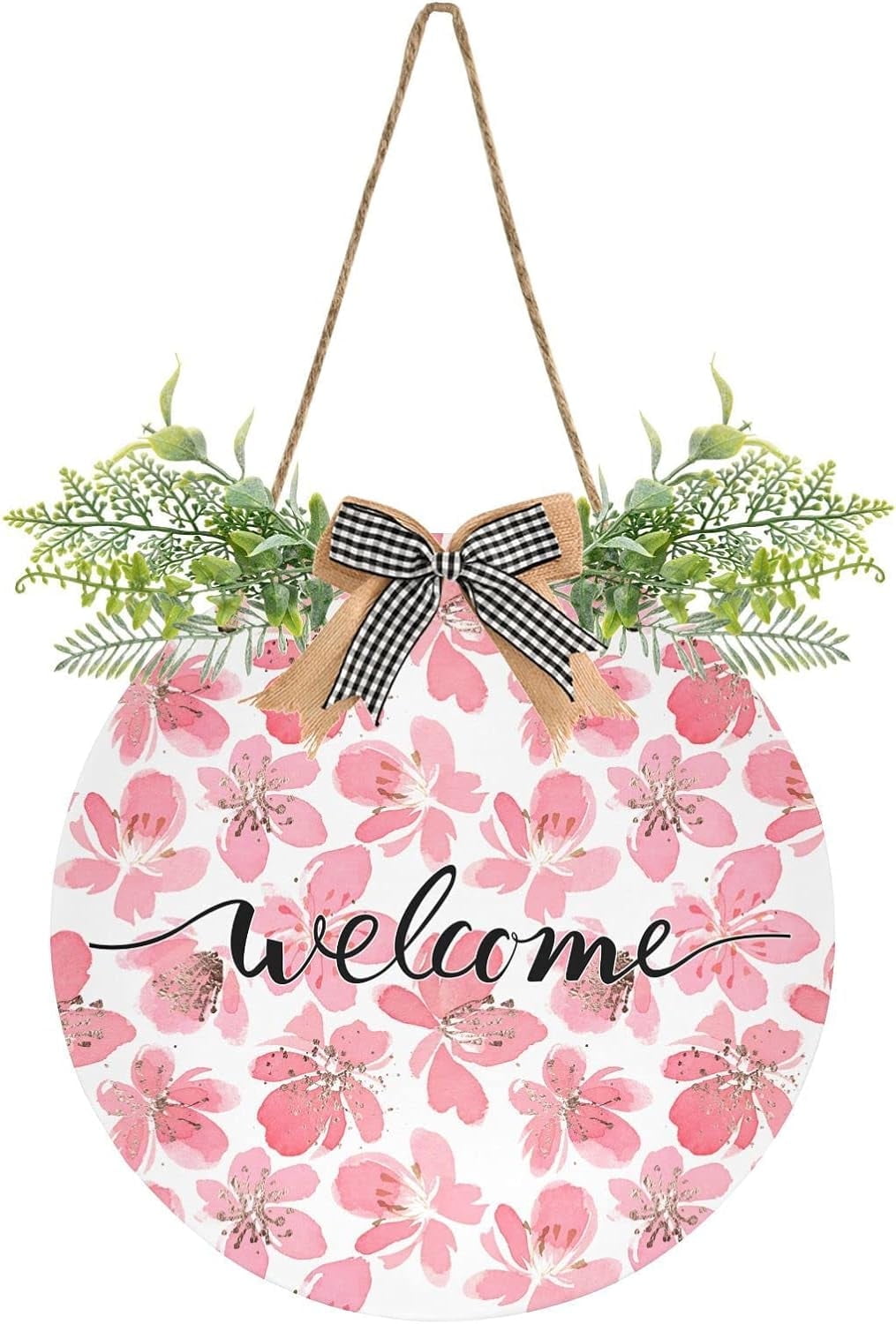 Coolnut Welcome Sign Hanging Plaque Sign Peach Blossom Pink Porch Wall ...