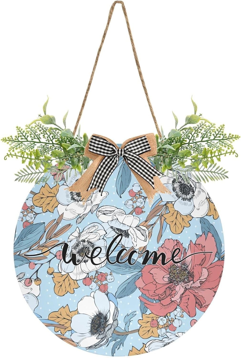 Coolnut Welcome Sign Hanging Plaque Sign Peonies Pattern Blue Porch ...