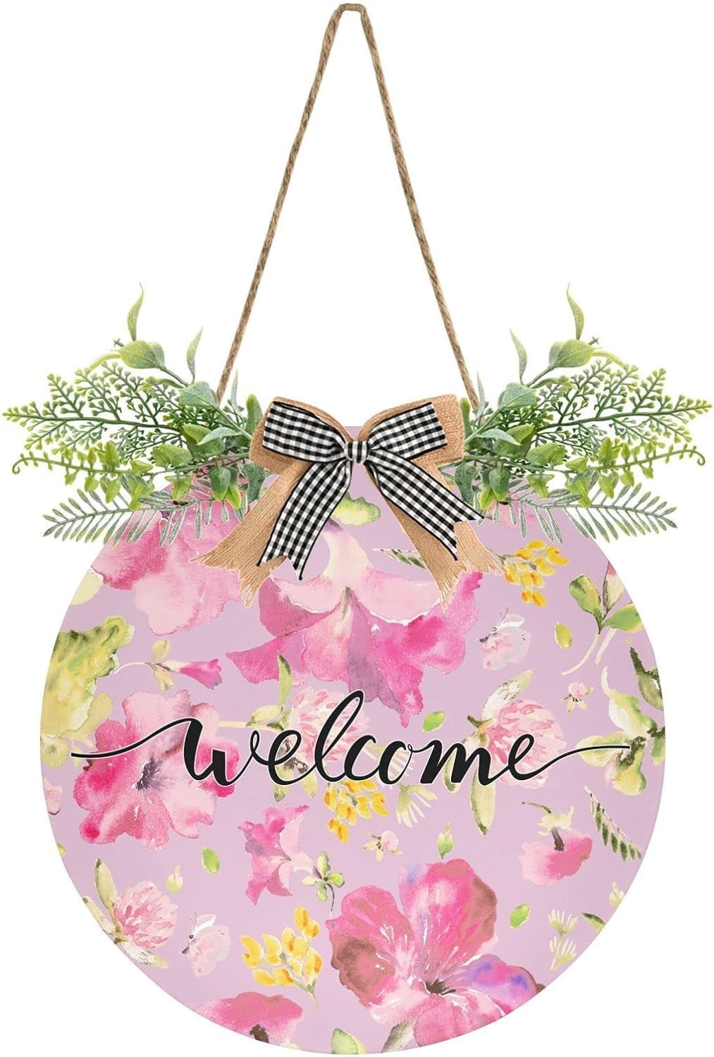 Coolnut Welcome Sign Hanging Plaque Sign Petunias Pink Porch Wall Front ...