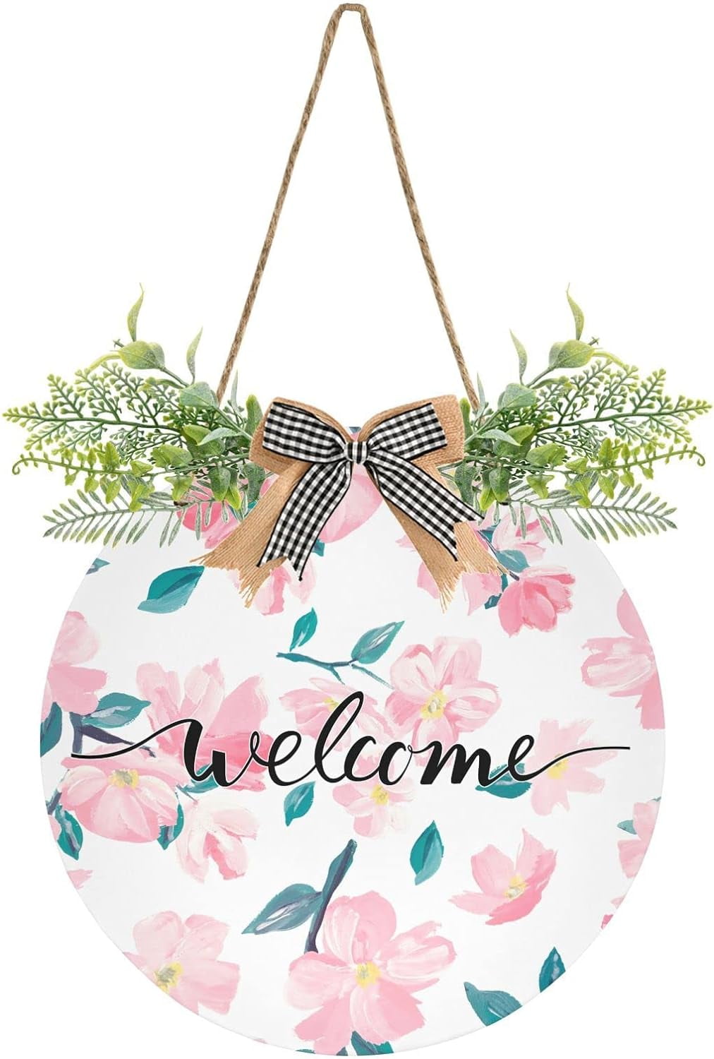 Coolnut Welcome Sign Hanging Plaque Sign Pink Flower Porch Wall Front ...