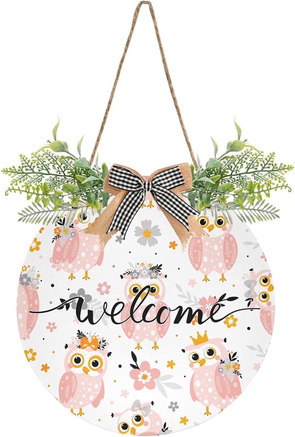 Coolnut Welcome Sign Hanging Plaque Sign Pink Owls Porch Wall Front ...