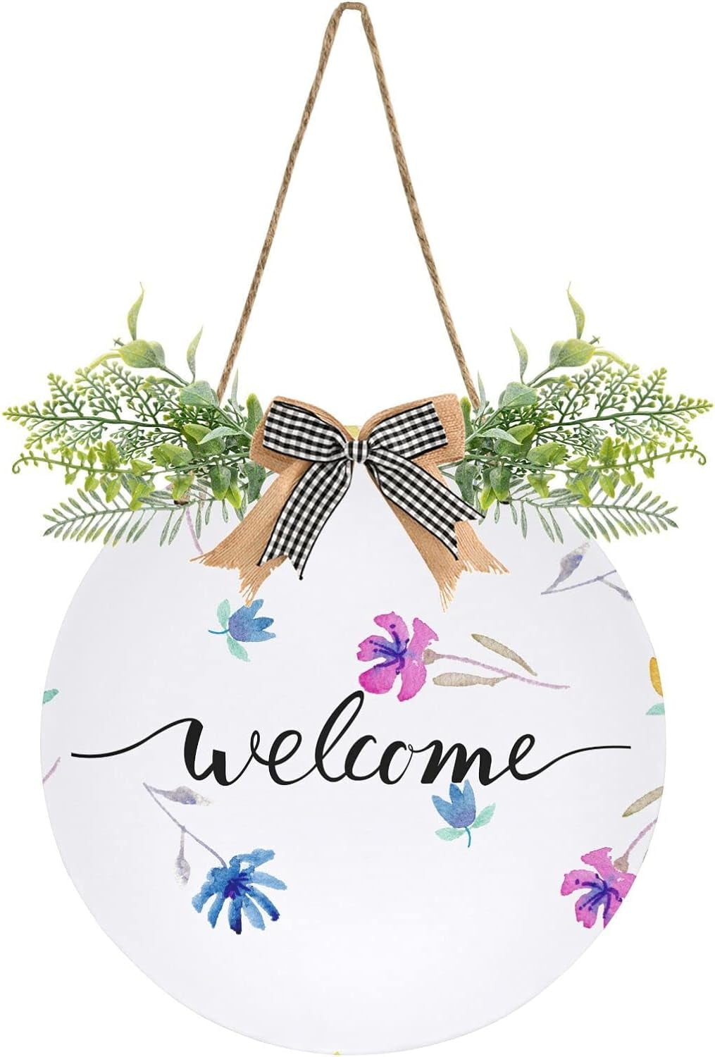 Coolnut Welcome Sign Hanging Plaque Sign Pink and Blue Flowers Porch ...