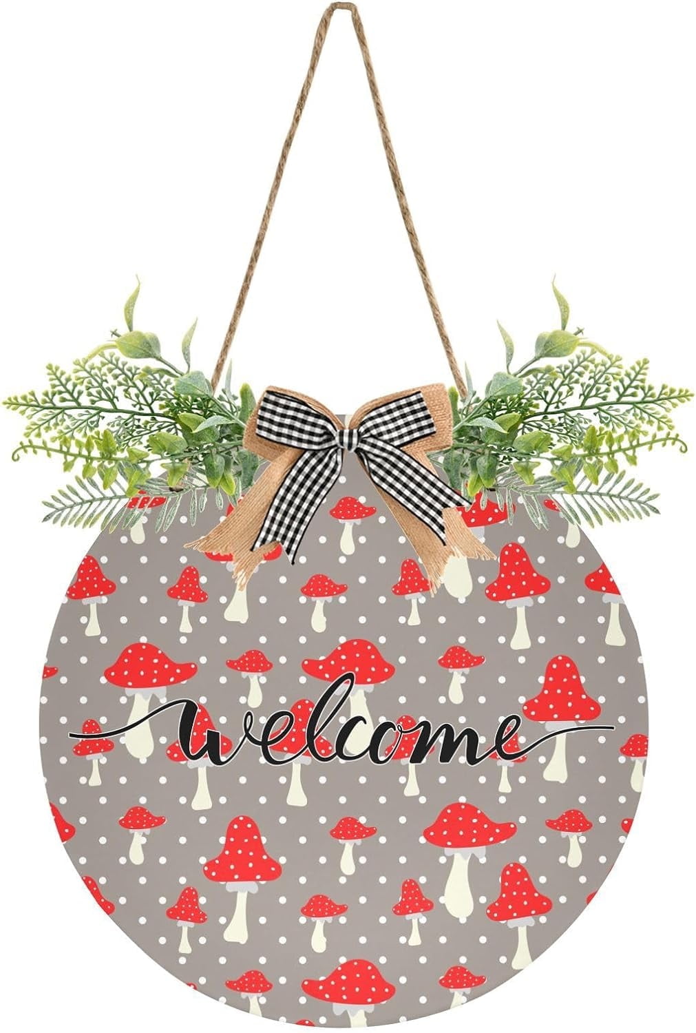 Coolnut Welcome Sign Hanging Plaque Sign Polka Dots Mushroom Porch Wall ...