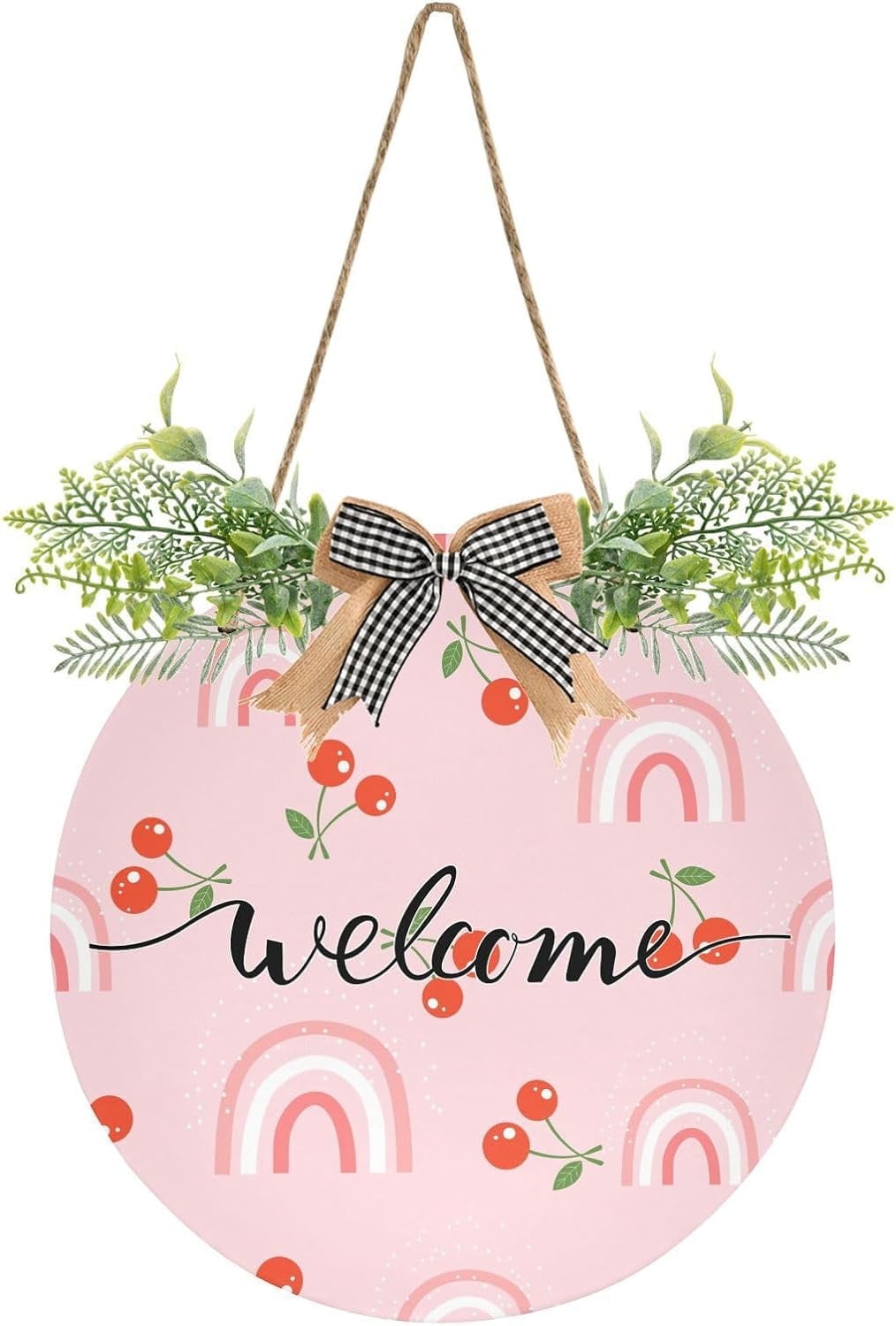 Coolnut Welcome Sign Hanging Plaque Sign Rainbow and Cherry Pink Porch ...