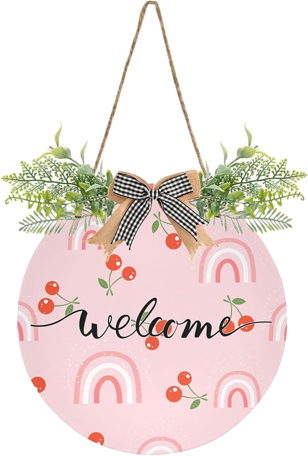 Coolnut Welcome Sign Hanging Plaque Sign Rainbow and Cherry Pink Porch ...