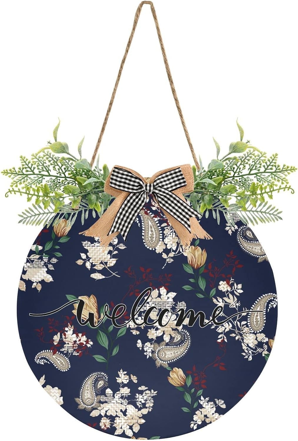 Coolnut Welcome Sign Hanging Plaque Sign Retro Style Paisley Porch Wall ...