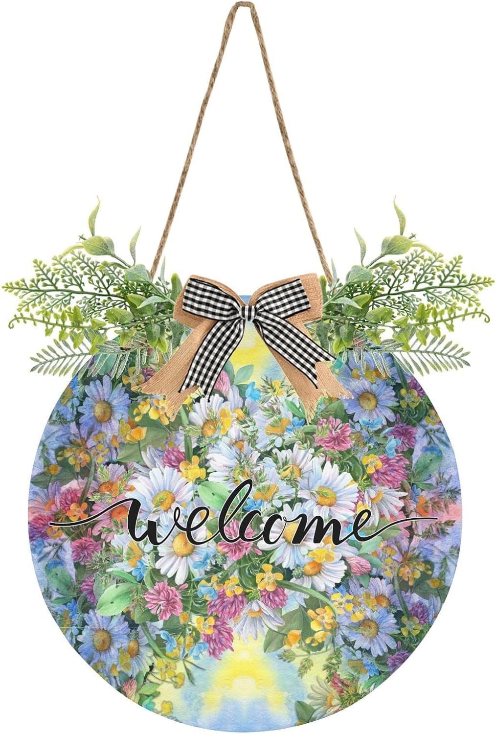 Coolnut Welcome Sign Hanging Plaque Sign Watercolor Daisies Porch Wall ...