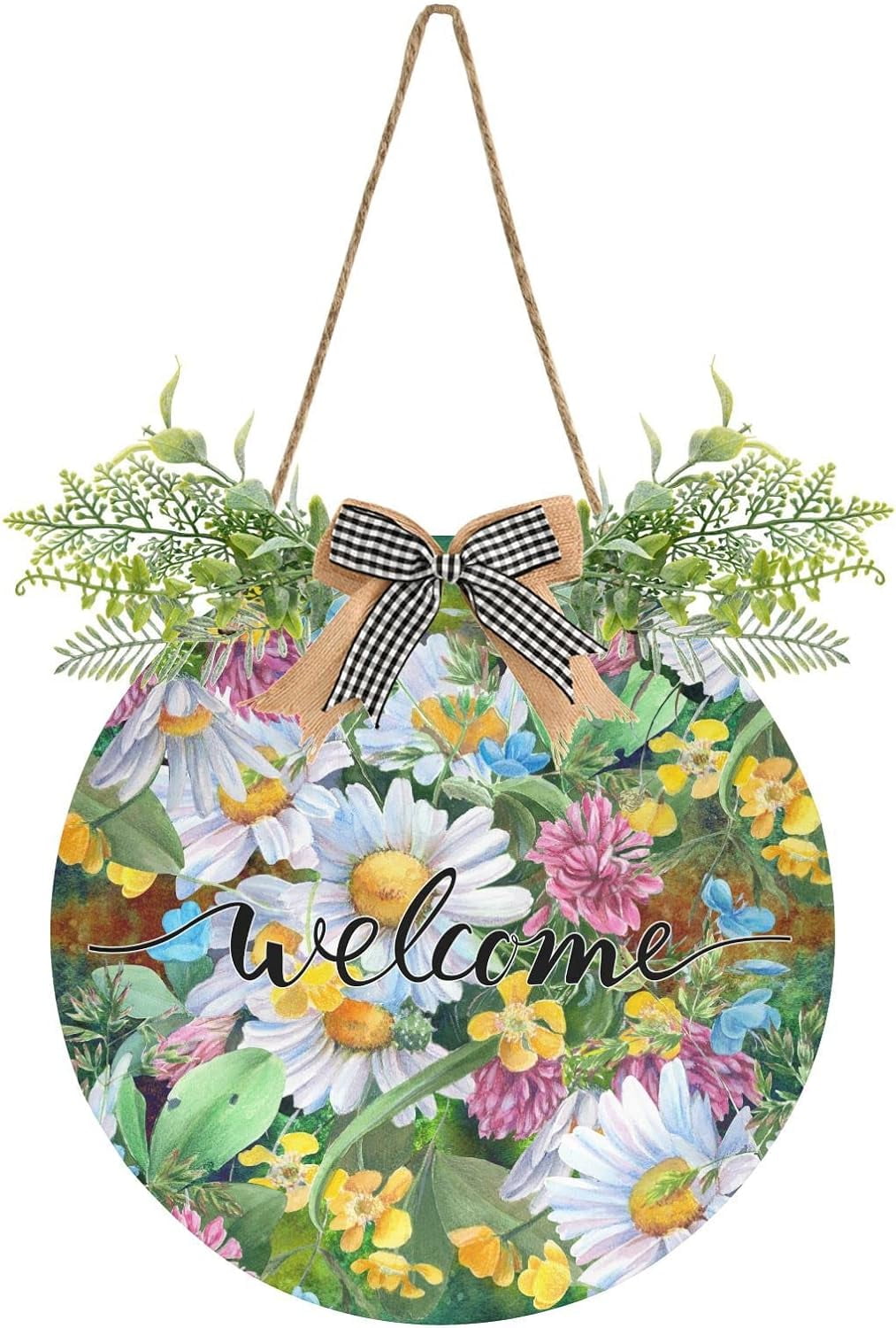 Coolnut Welcome Sign Hanging Plaque Sign Watercolor Daisy Porch Wall ...