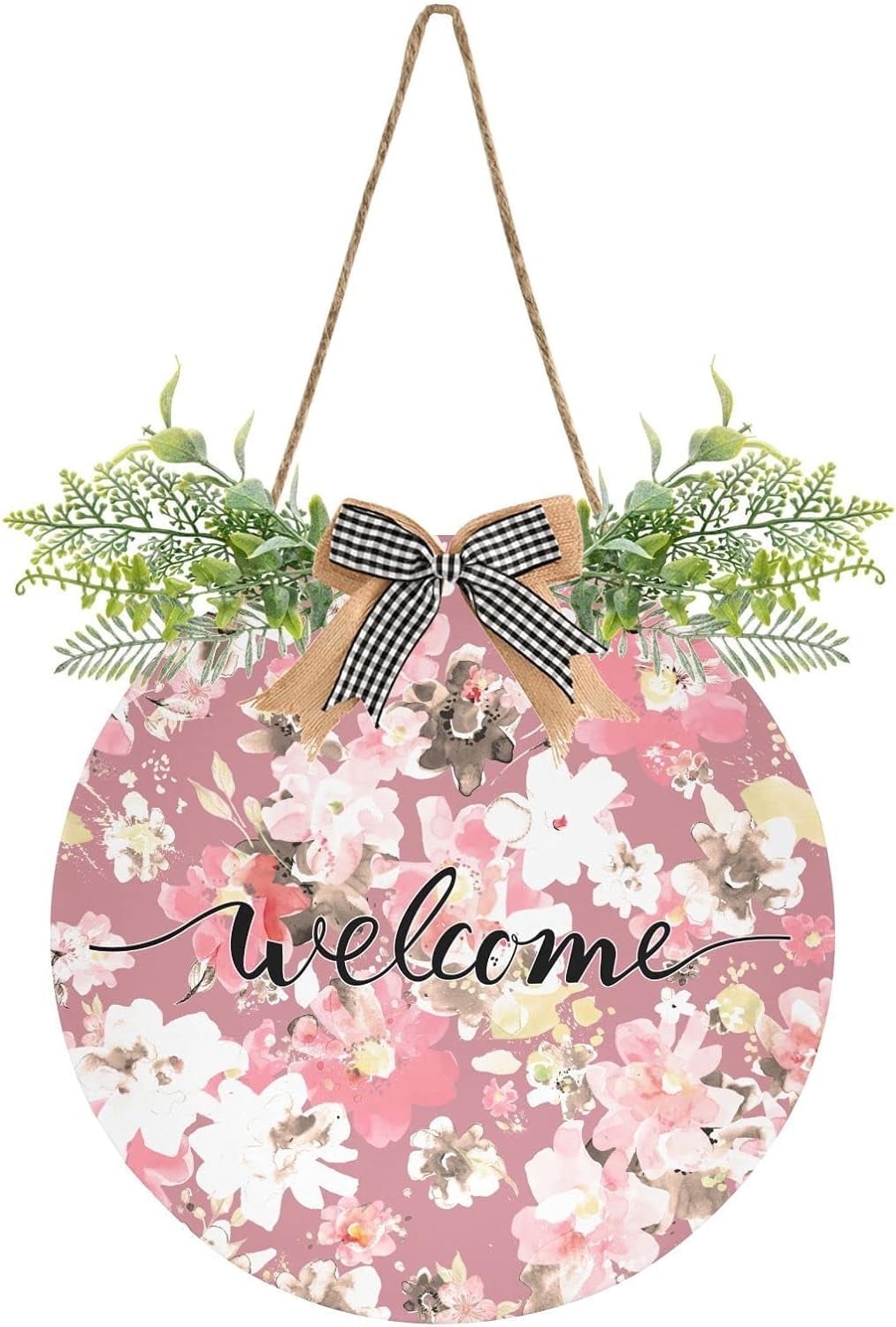 Coolnut Welcome Sign Hanging Plaque Sign Watercolor Floral Pink Porch ...