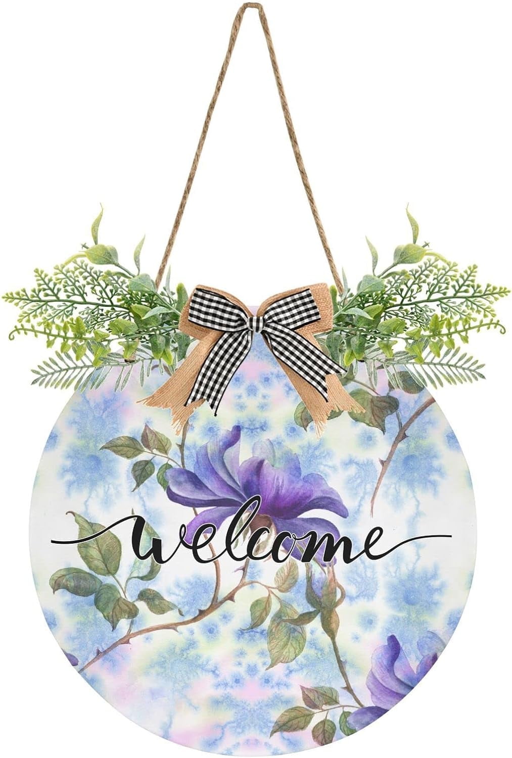 Coolnut Welcome Sign Hanging Plaque Sign Watercolor Flower Purple Porch ...