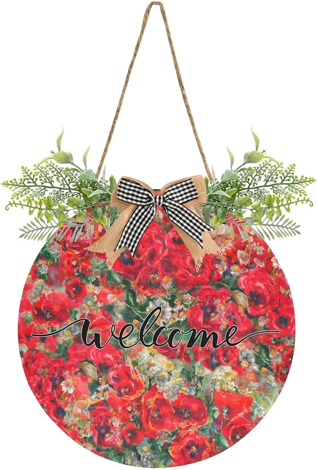 Coolnut Welcome Sign Hanging Plaque Sign Watercolor Poppies Red Porch ...