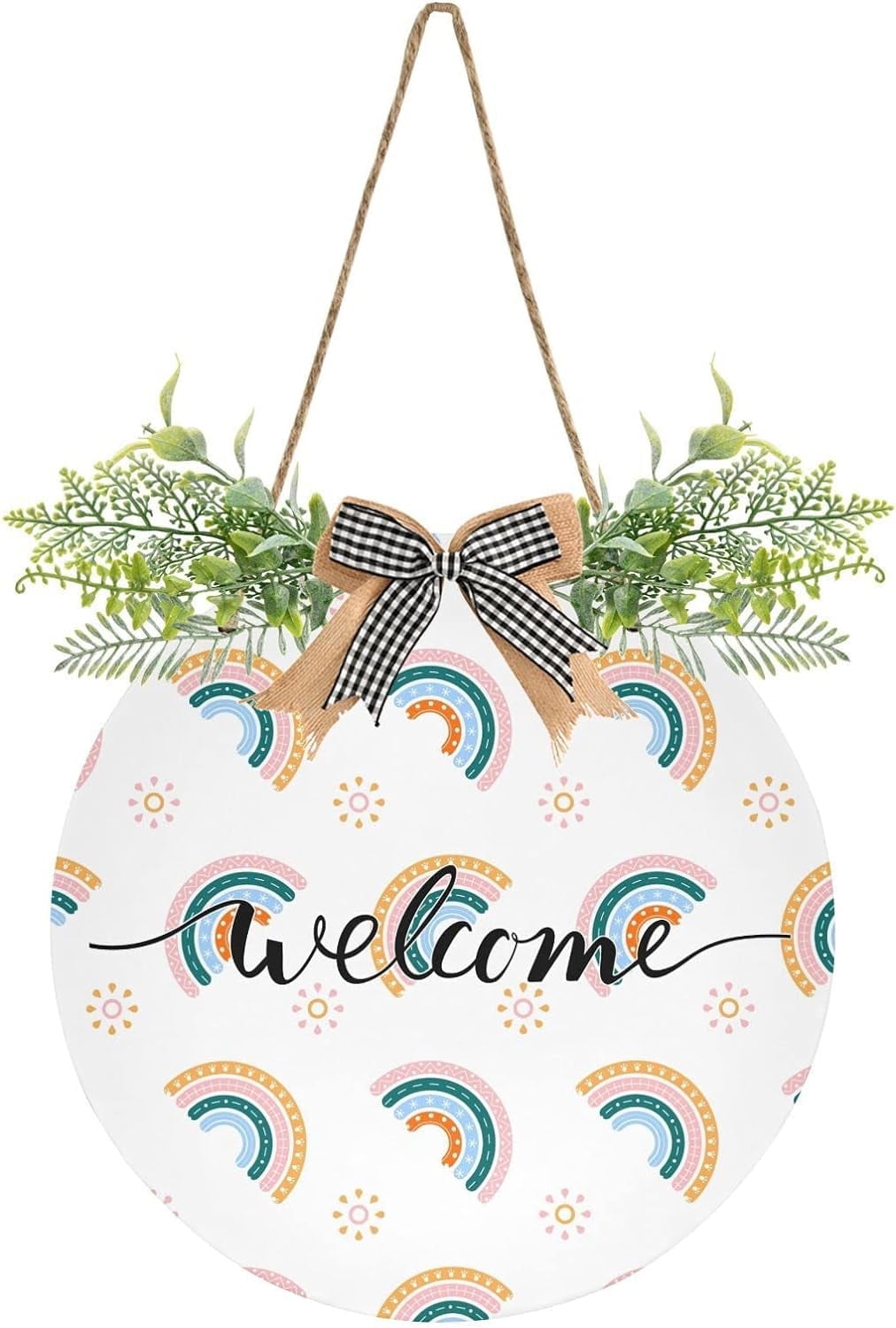 Coolnut Welcome Sign Hanging Plaque Sign Watercolor Rainbow Porch Wall ...