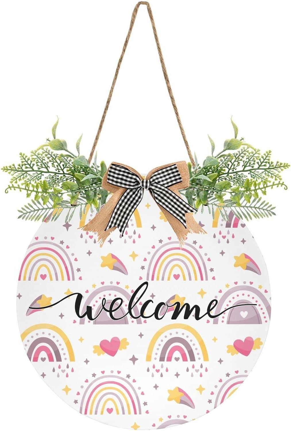 Coolnut Welcome Sign Hanging Plaque Sign Watercolor Rainbow Porch Wall ...