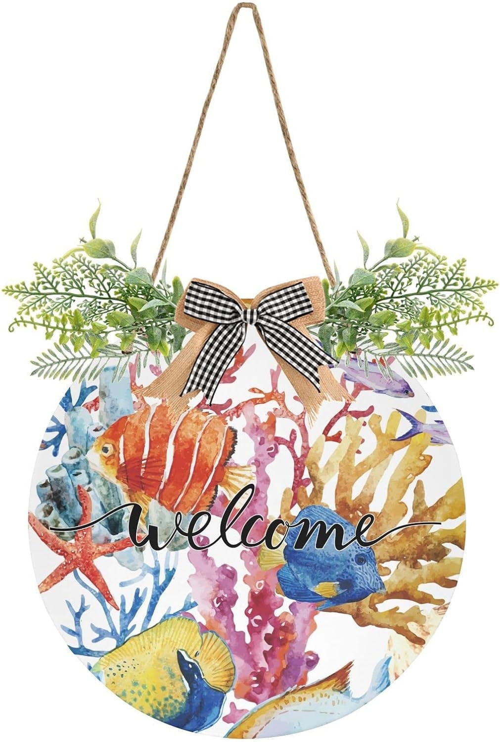 Coolnut Welcome Sign Hanging Plaque Sign Watercolor Tropical Fish Porch ...
