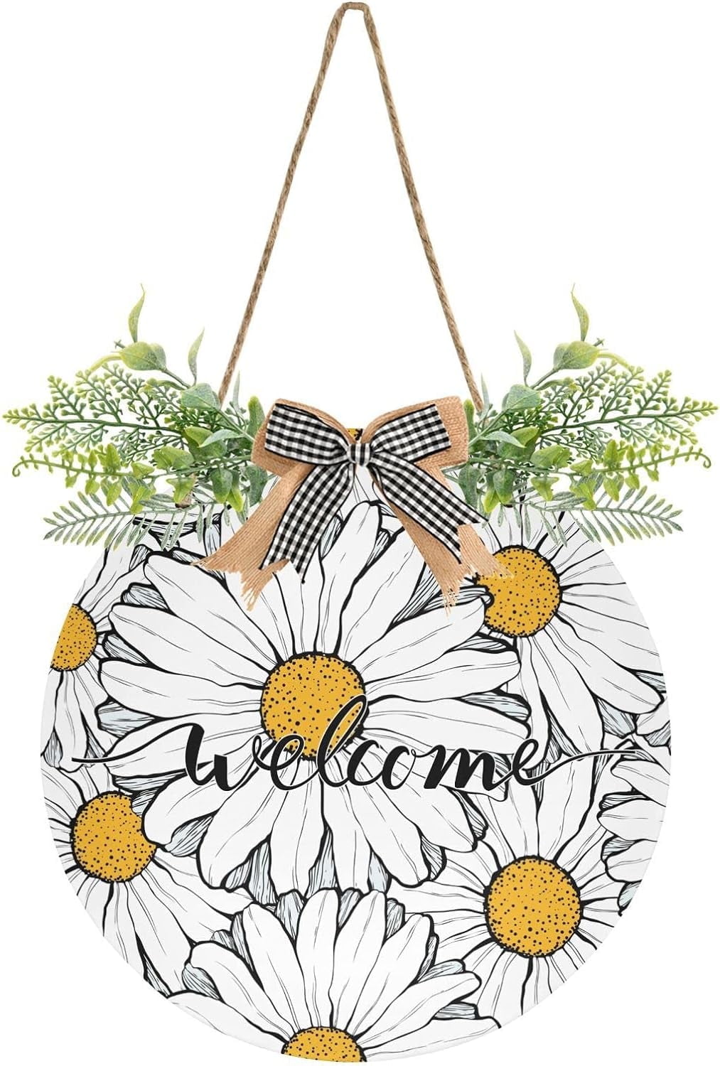Coolnut Welcome Sign Hanging Plaque Sign White Daisies Art Porch Wall ...