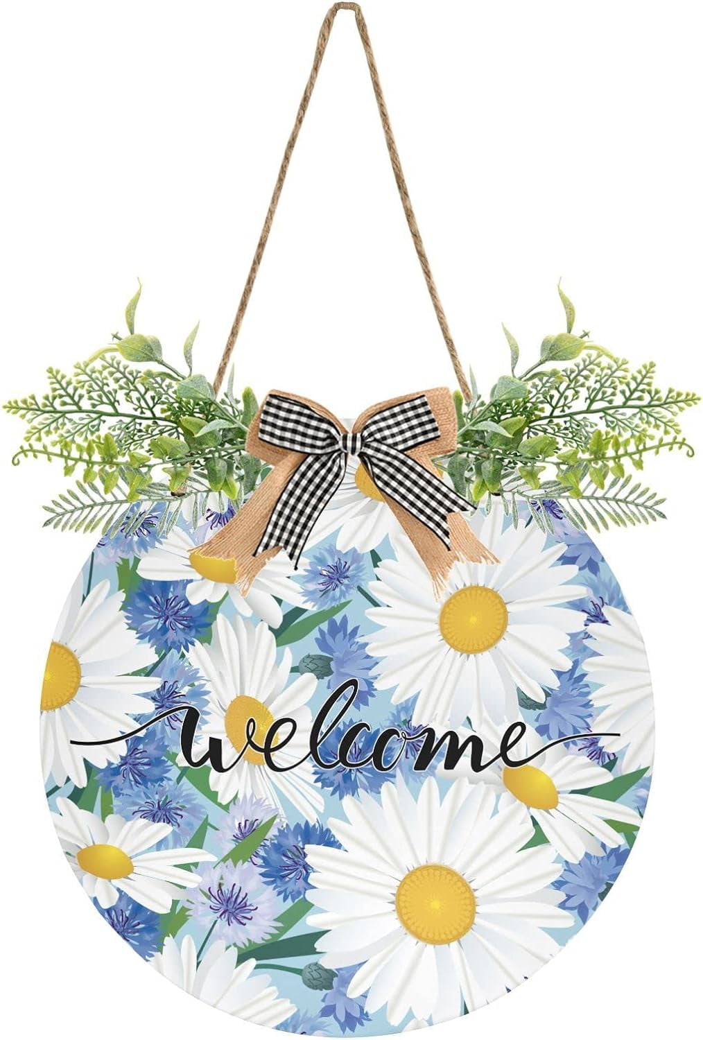 Coolnut Welcome Sign Hanging Plaque Sign White Daisies Porch Wall Front ...